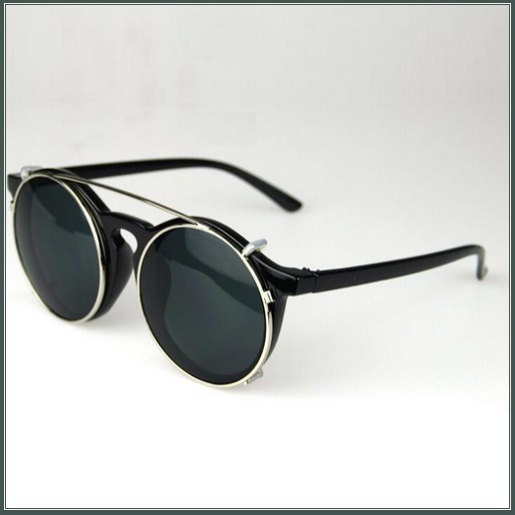 Retro 70s Round Unisex Vintage Dark Shades UV400 Ray Double Flip Punk ...