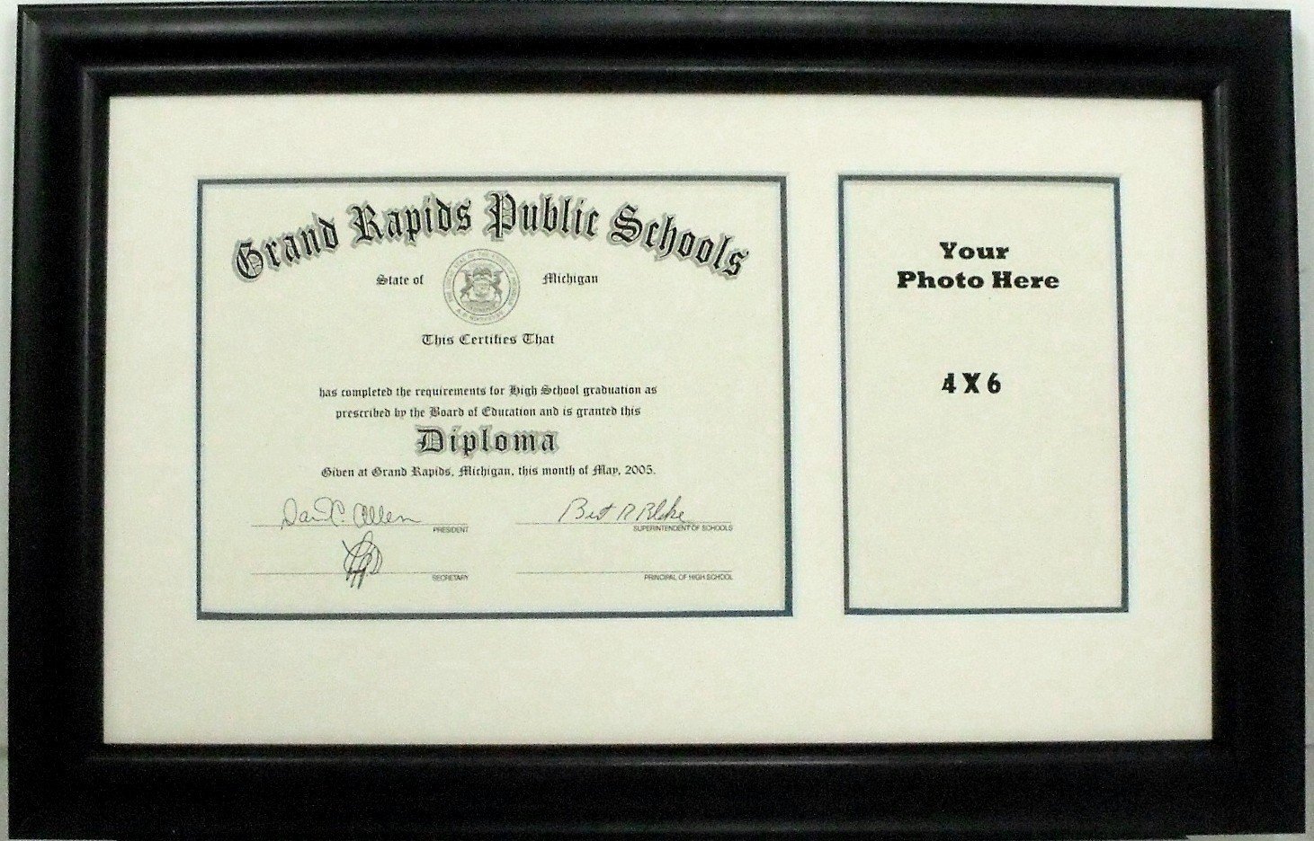 Graduation Diploma 6x8 Creme & Royal Blue Certificate with 4x6 Photo ...