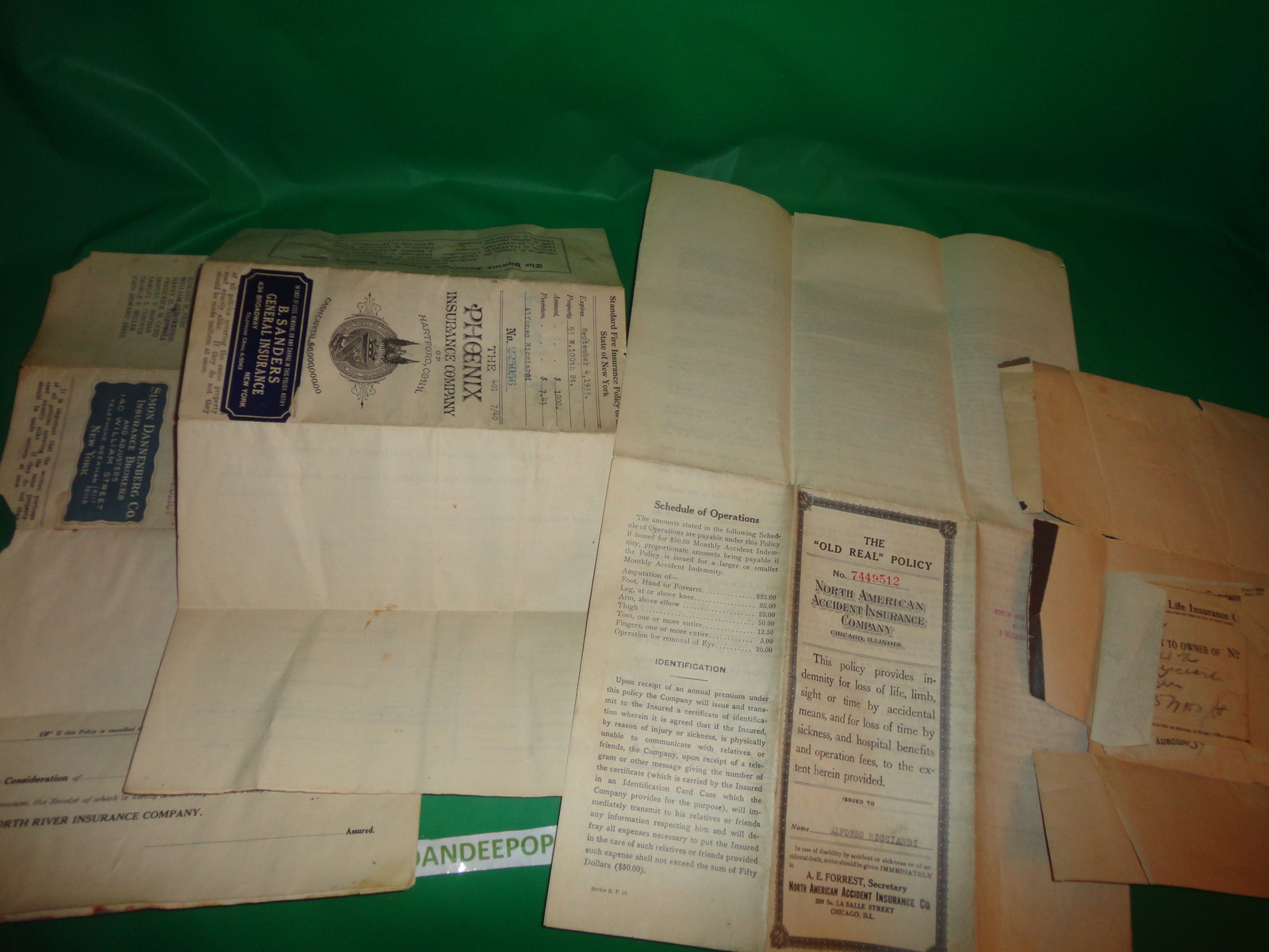 4 piece Antique Insurance Policy Paperwork Documents early 1900's NY CT ...