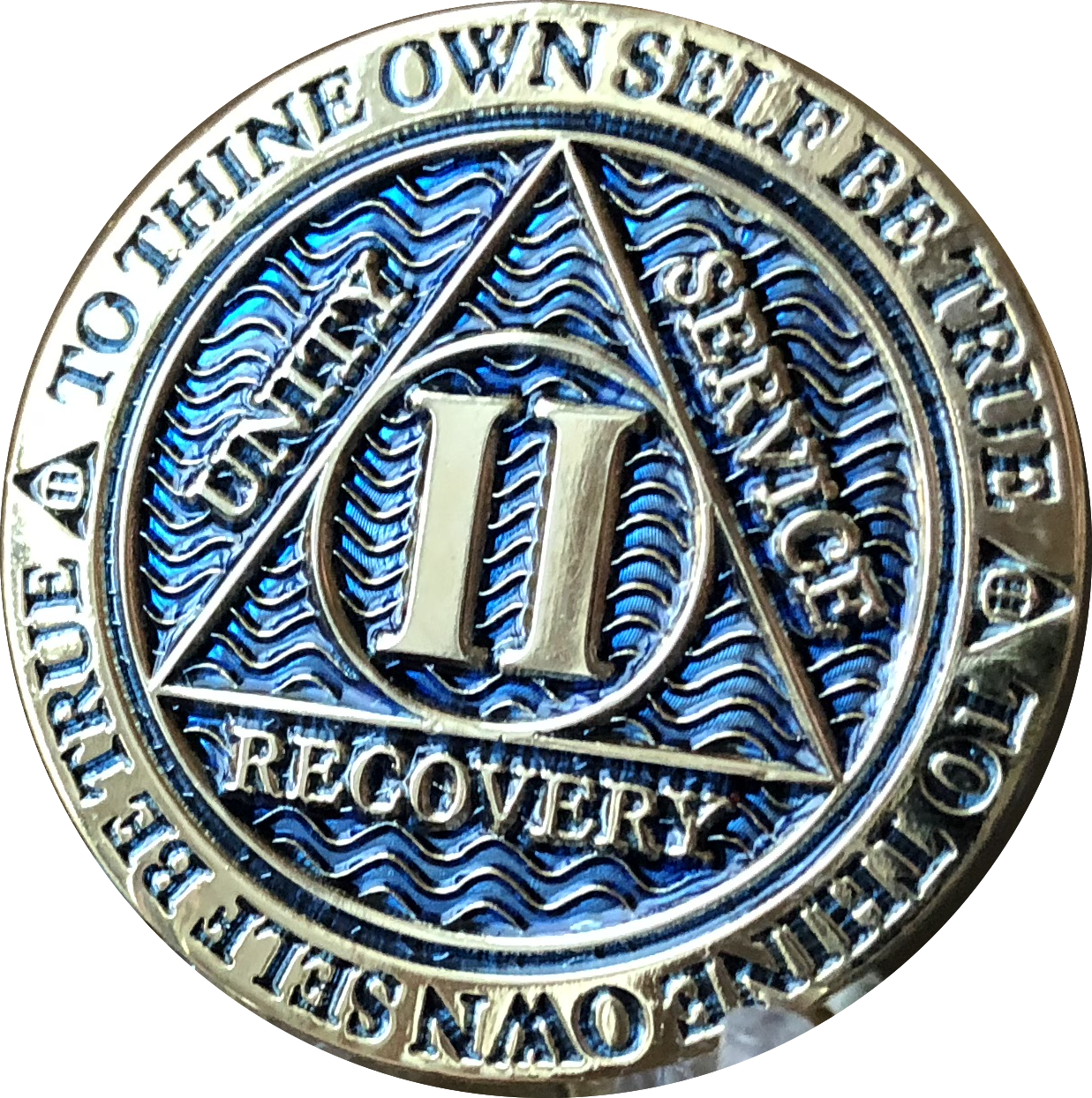 2 Year AA Medallion Reflex Dusty Blue Gold Plated Sobriety Chip Coin II ...