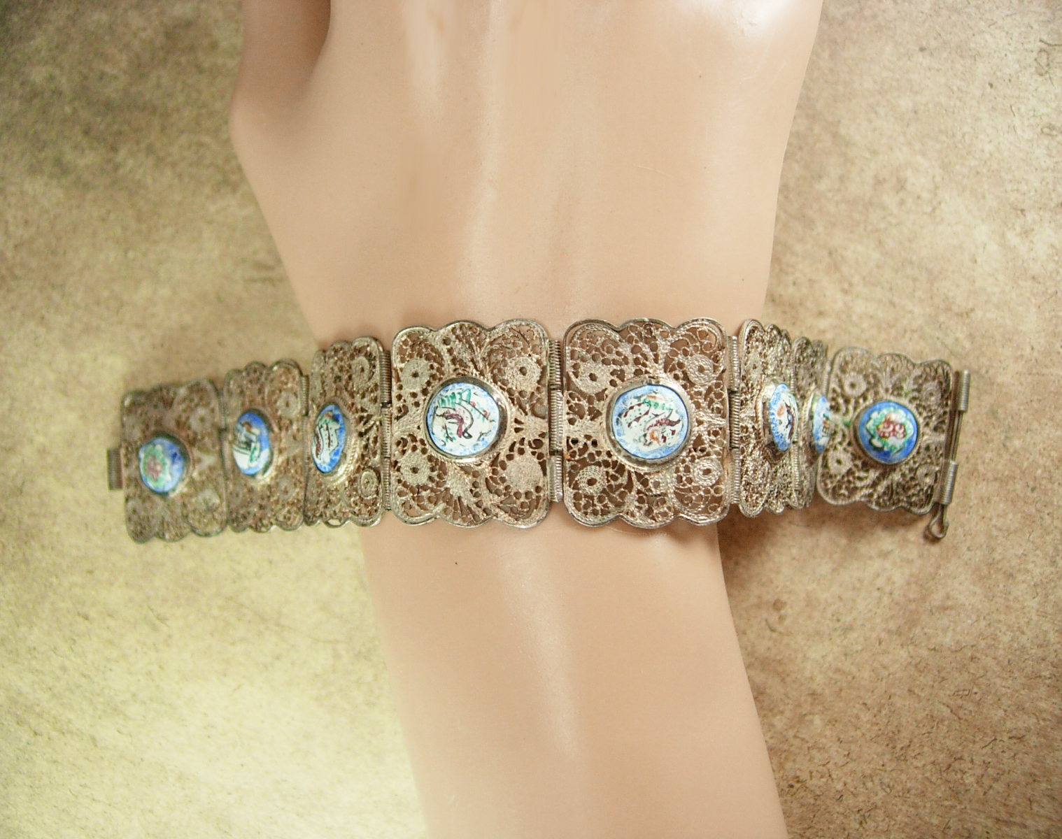 Vintage Persian Enamel Bracelet story telling bracelet with ornate ...