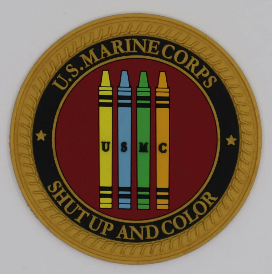 USMC MARINE CORPS SHUT UP AND COLOR CRAYONS ROUND MILITARY HOOK & LOOP ...