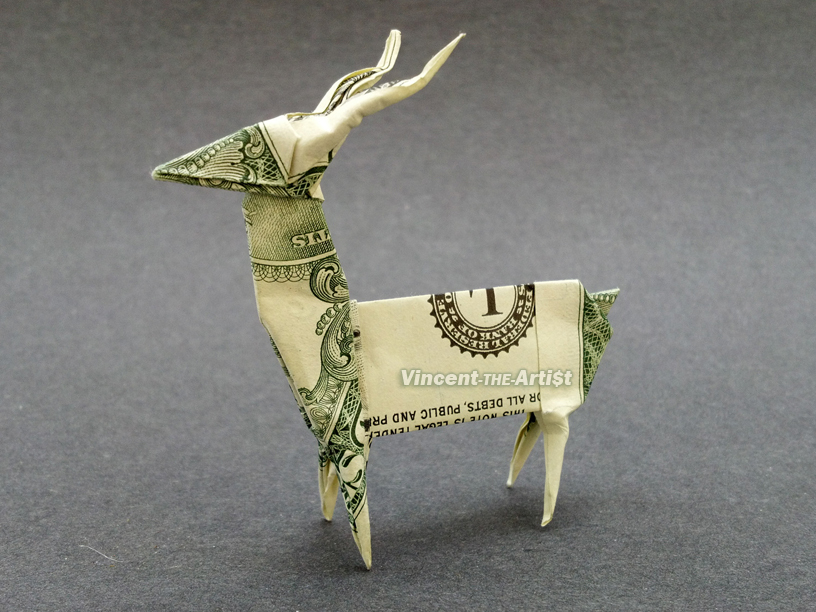 DEER Money Origami - Dollar Bill Art - Buck - Origami