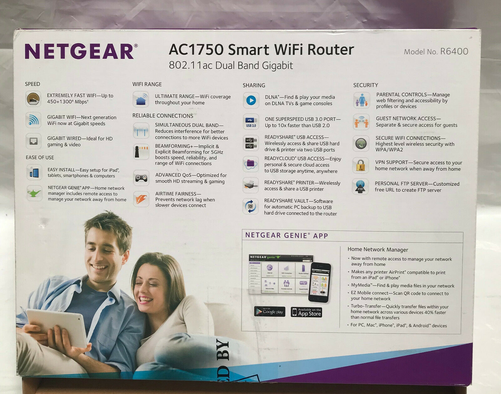 NETGEAR Smart WiFi Router with Dual Band Gigabit - AC1750 (R6400-100NAS ...