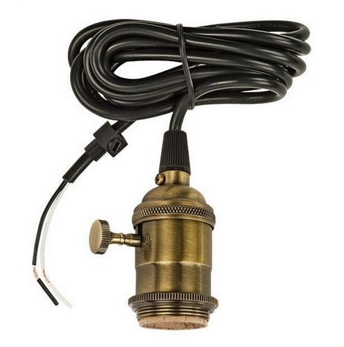 Antiqued Brass Pendant Light Turnkey Uno Socket Medium Base 6 ft 18 ...