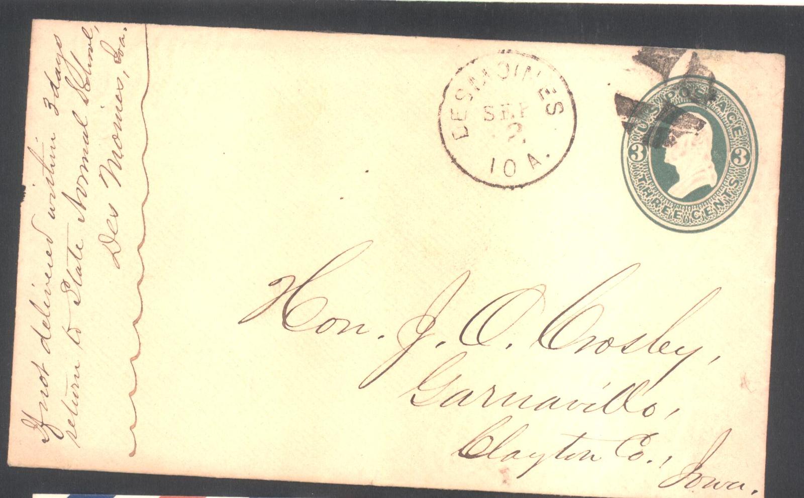Stamped Envelope entire 3 cents green 1870-1871 Scott #U84? - 19th ...