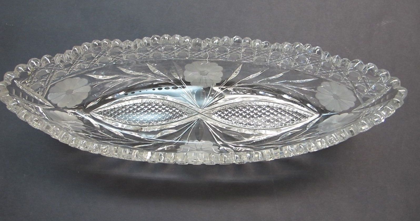 American Brilliant Period Hand Cut Glass Canoe Dish Abp Antique American Brilliant
