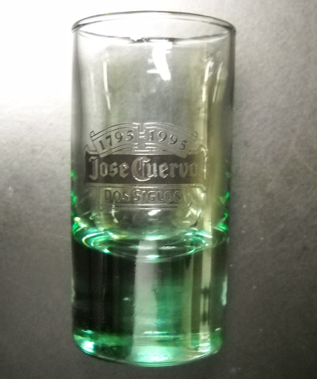 Jose Cuervo Shot Glass 1795-1995 Dos Siglos Green Glass Black Print ...