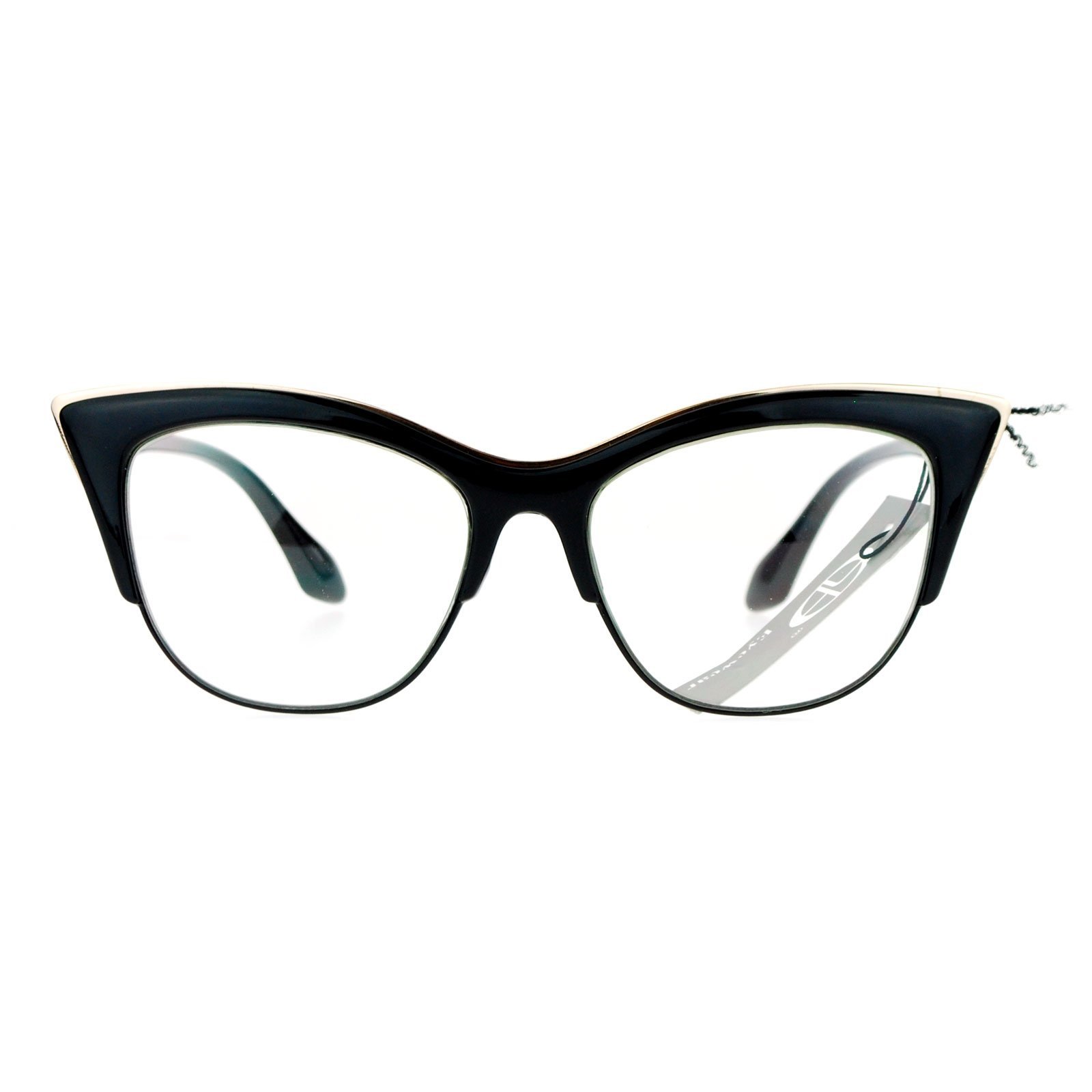 Sa106 Womens High Point Squared Half Rim Look Cat Eye Glasses Black Fashion