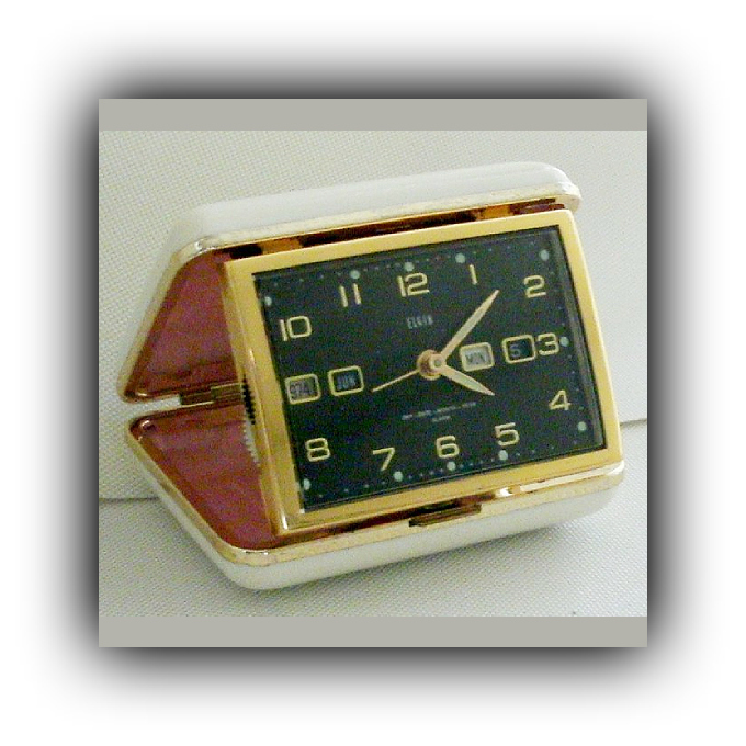 Vintage 70s Elgin Clamshell Mechanical Travel Alarm Clock *Year-Month ...