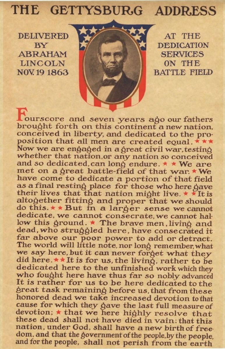 Gettysburg Address Poster President Abraham Lincoln Parchment-Like ...