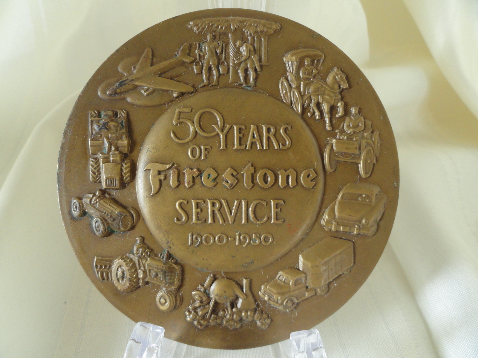 Bronze Mid-Century Medallion Award 50 Years of Firestone Service 1900 ...