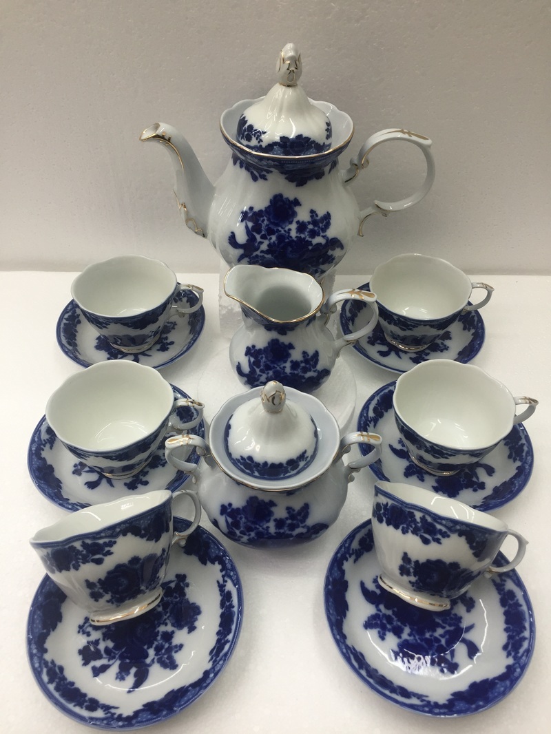 Regal Elegance Fine Porcelain China Cobalt Blue Rose Gold Accent Willow ...