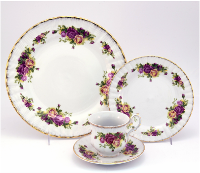 English Rose Garden Porcelain China 24 kt Gold Banded 48 Piece ...