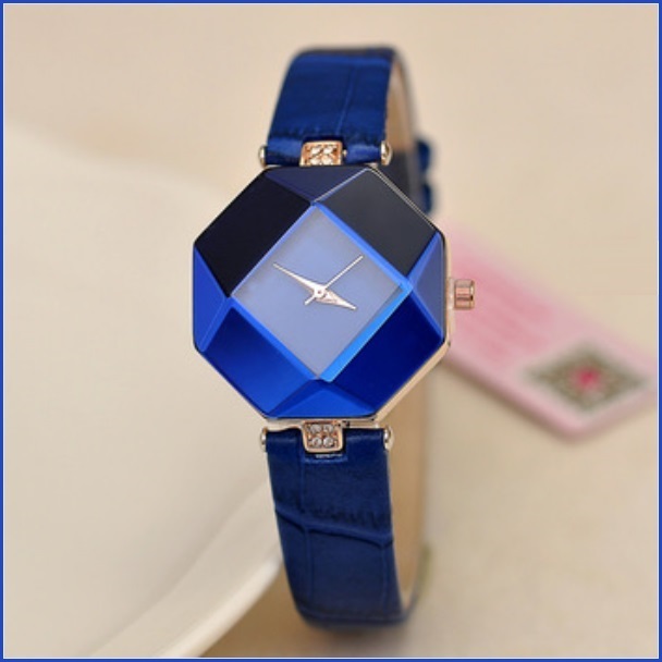 Blue Octagon Square Face Crystals Quartz Analog Waterproof 18K Gold ...