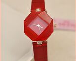 Red Octagon Square Face Crystals Quartz Analog Waterproof 18K Gold ...