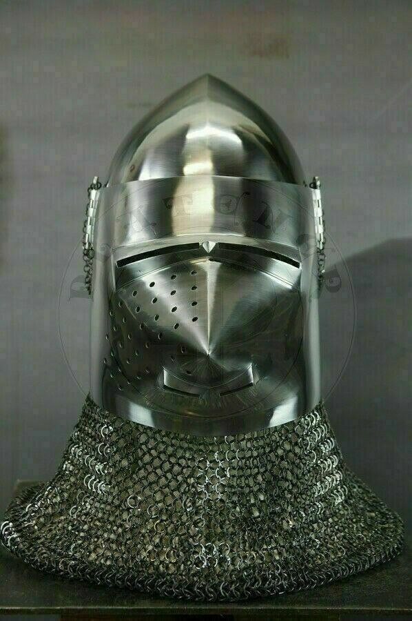 Custom SCA HNB 16 Gauge Steel Medieval Pig Face Bascinet Helmet w ...