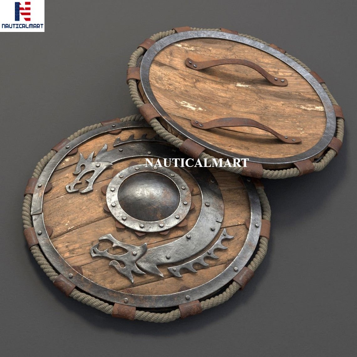 24 Inch Medieval Warrior Wooden Viking Shield Round Shield Dragon Face ...