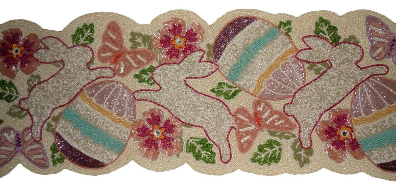Spring Time Easter Egg Bunny Floral Beaded Table Runner NWT FREE ...