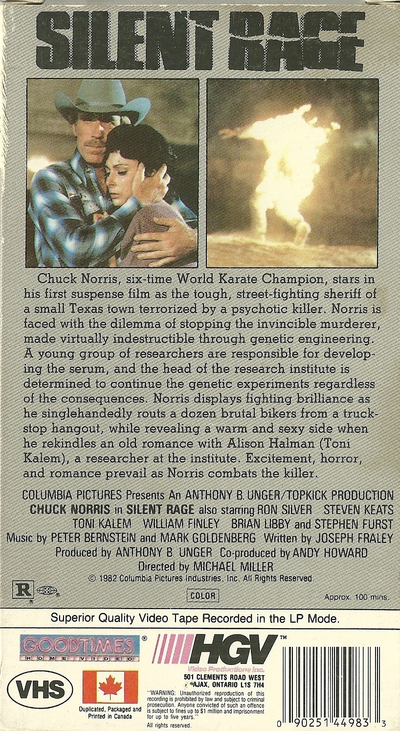 Silent Rage VHS Chuck Norris Ron Silver Steven Keats Toni Kalem - VHS Tapes