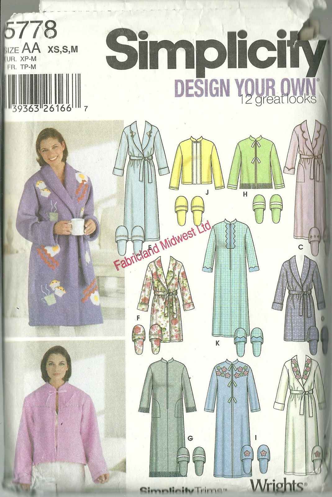 Simplicity Sewing Pattern 5778 Misses Womens Housecoat Robe Slippers XS ... Simplicity Sewing Pattern 5778 Misses Womens Housecoat Robe Slippers XS ...