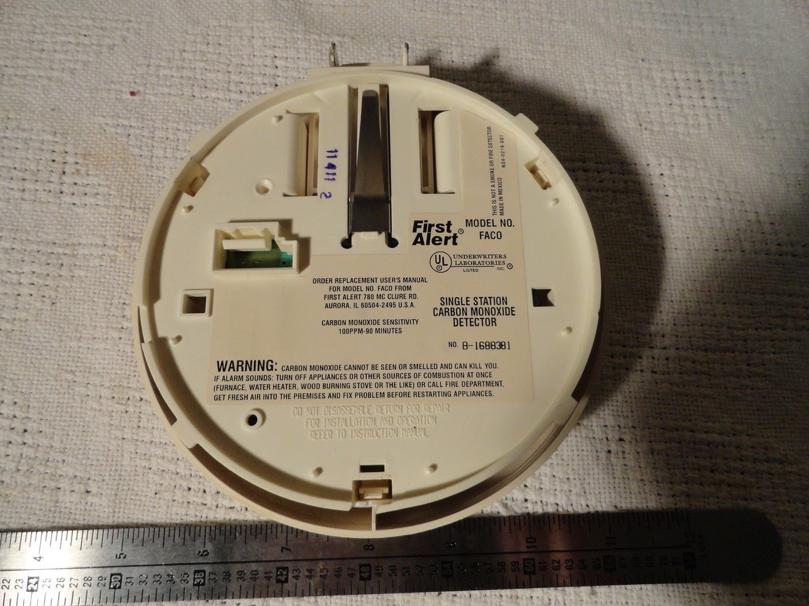 FIRST ALERT FACO SINGLE STATION CARBON MONOXIDE DETECTOR B-1688381 no ...