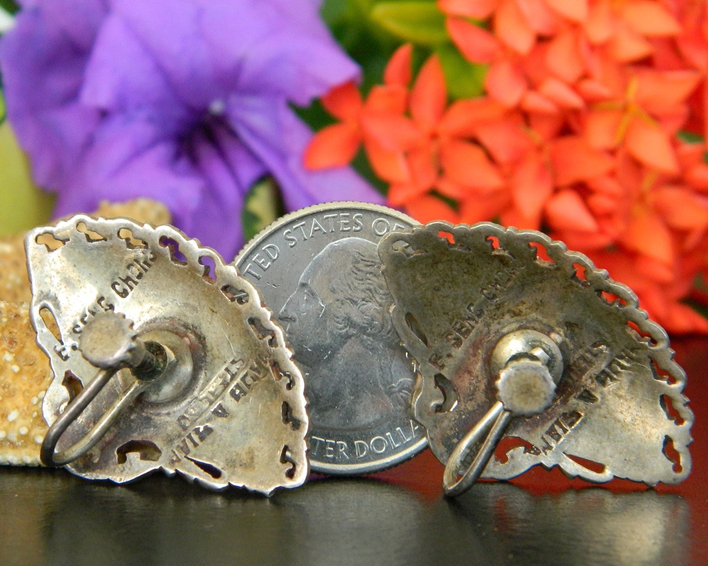 Vintage Niello Siam Fan Earrings Sterling Silver Dancers E Seng Chong ... Vintage Niello Siam Fan Earrings Sterling Silver Dancers E Seng Chong ...
