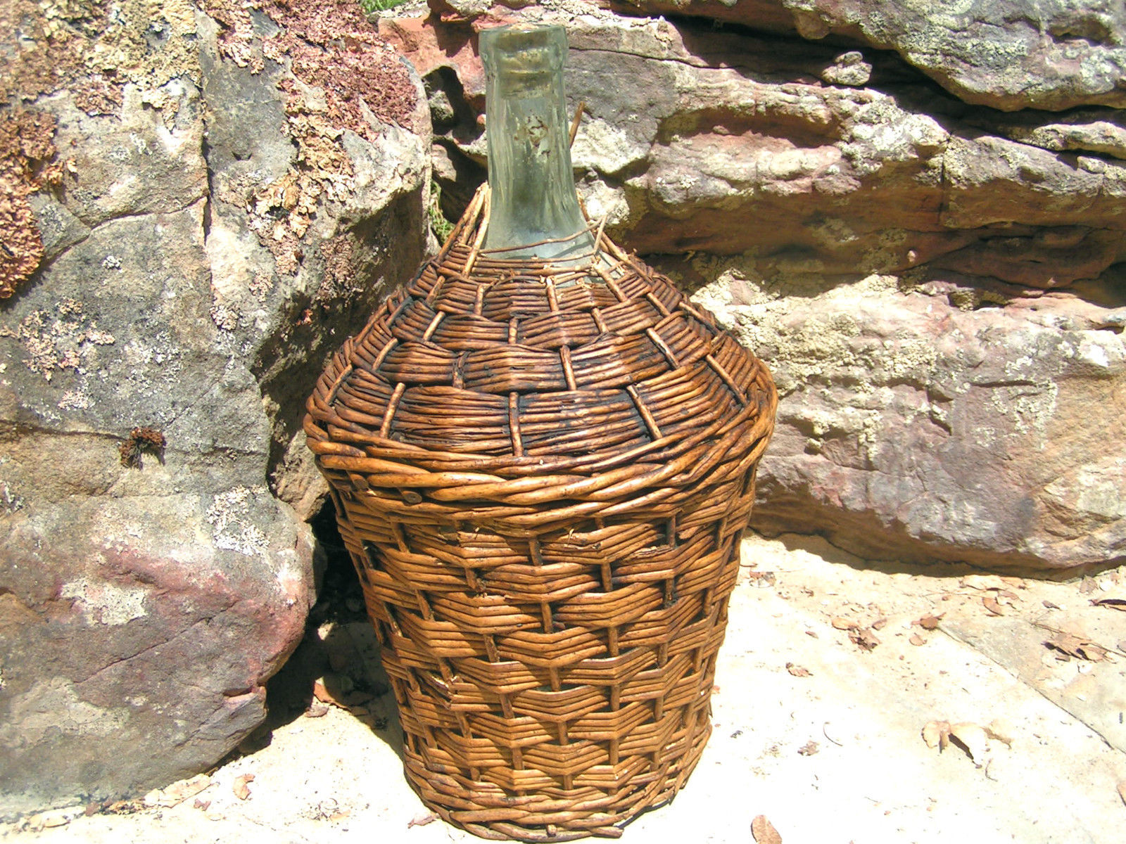 Old WOVEN WICKER Italian Wine Bottle DEMIJOHN Jug 2177 bz - Primitives