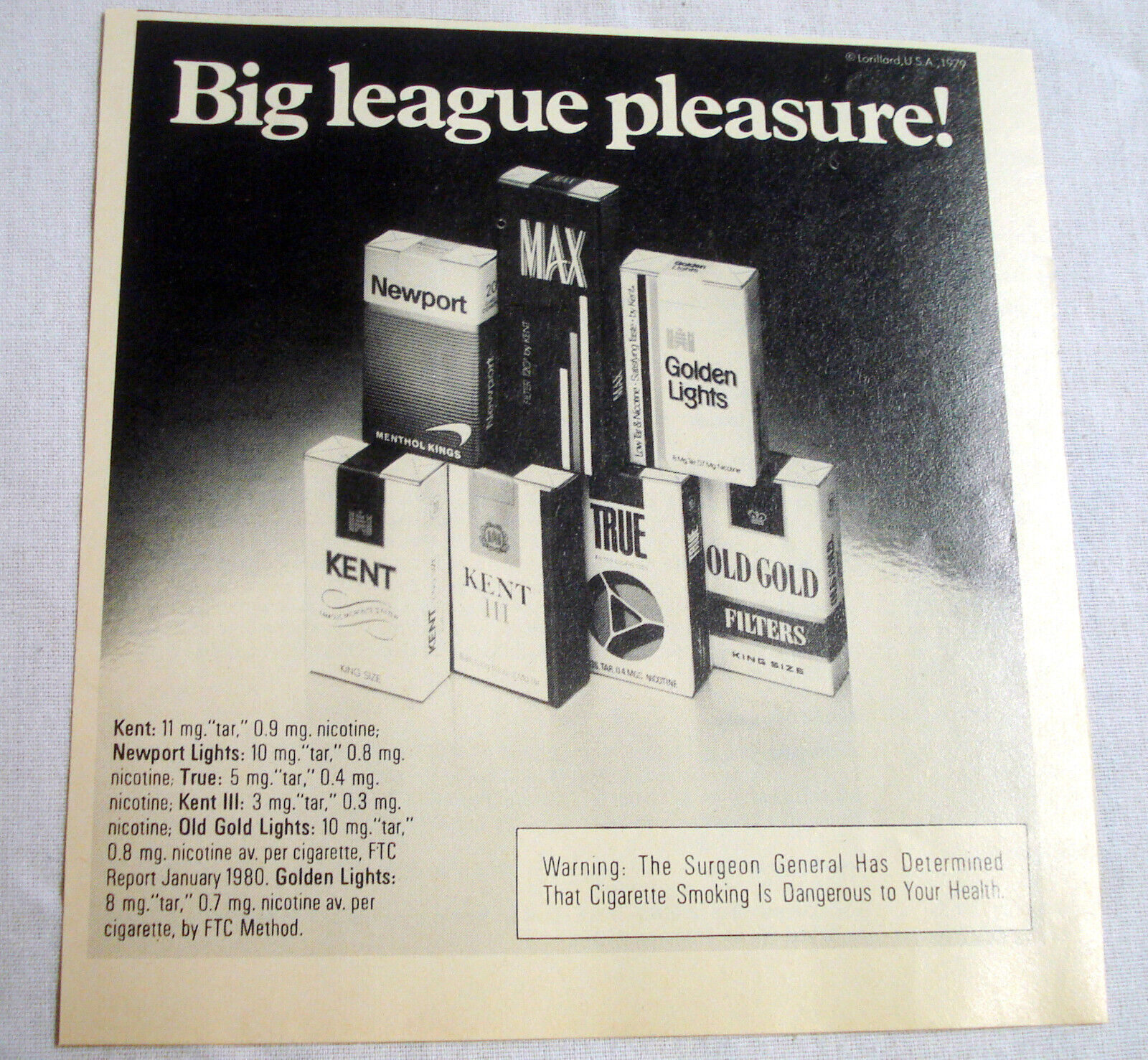 1980 Ad Lorillard Cigarettes Newport Max True Kent Kent Lite Old Gold ...