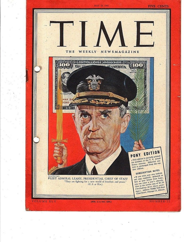 Time Magazine Wartime Pony Edition, May 28 1945, Fleet Admiral Leahy ...