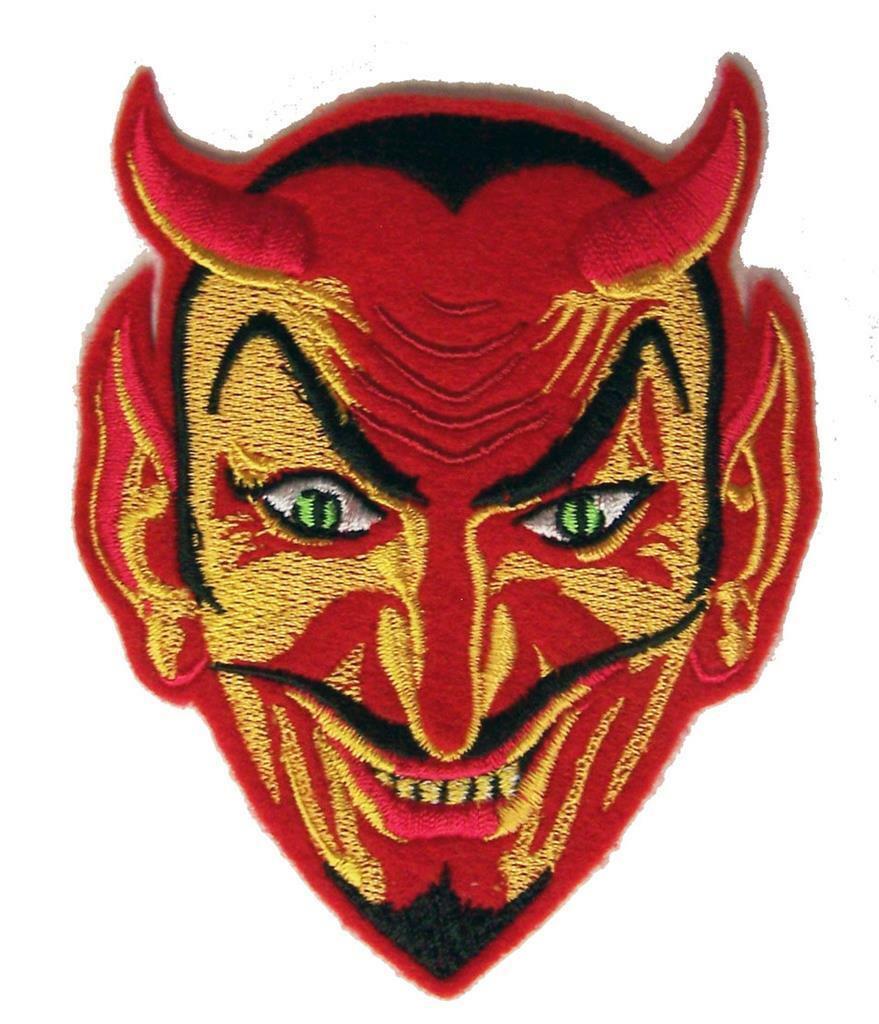 SMILING RED DEVIL FACE 4 1/2 INCH ARM PATCH P687 jacket patches LUCIFER ...