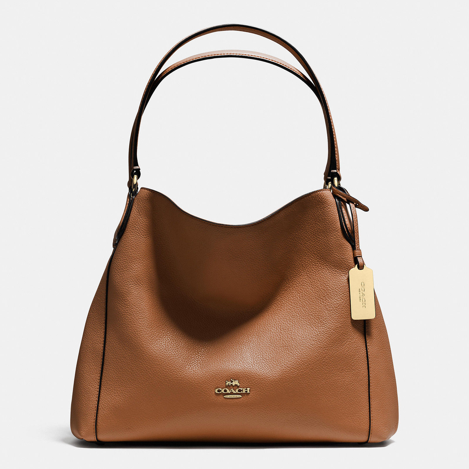 Handbag Coach Saddle Refined Pebble Leather Zip Top Closure Edie Handbag Coach Saddle Refined Pebble Leather Zip Top Closure Edie