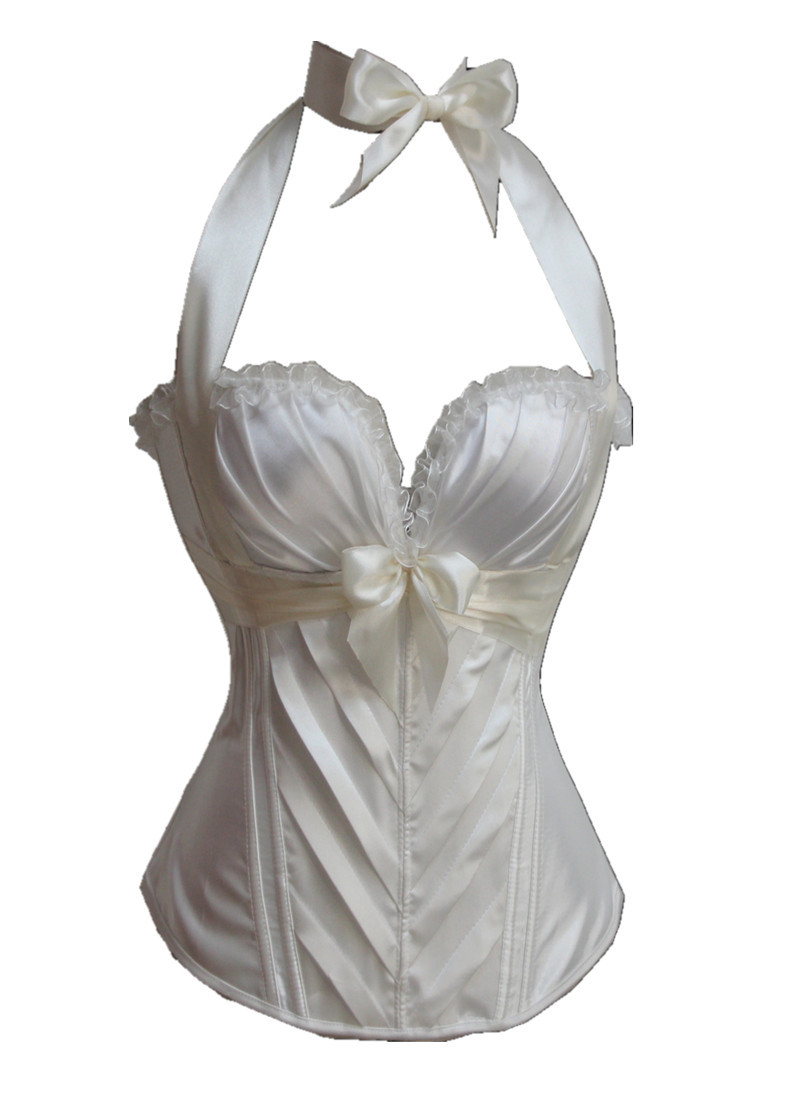 Satin Halter Neck White Bridal Corset Dresses