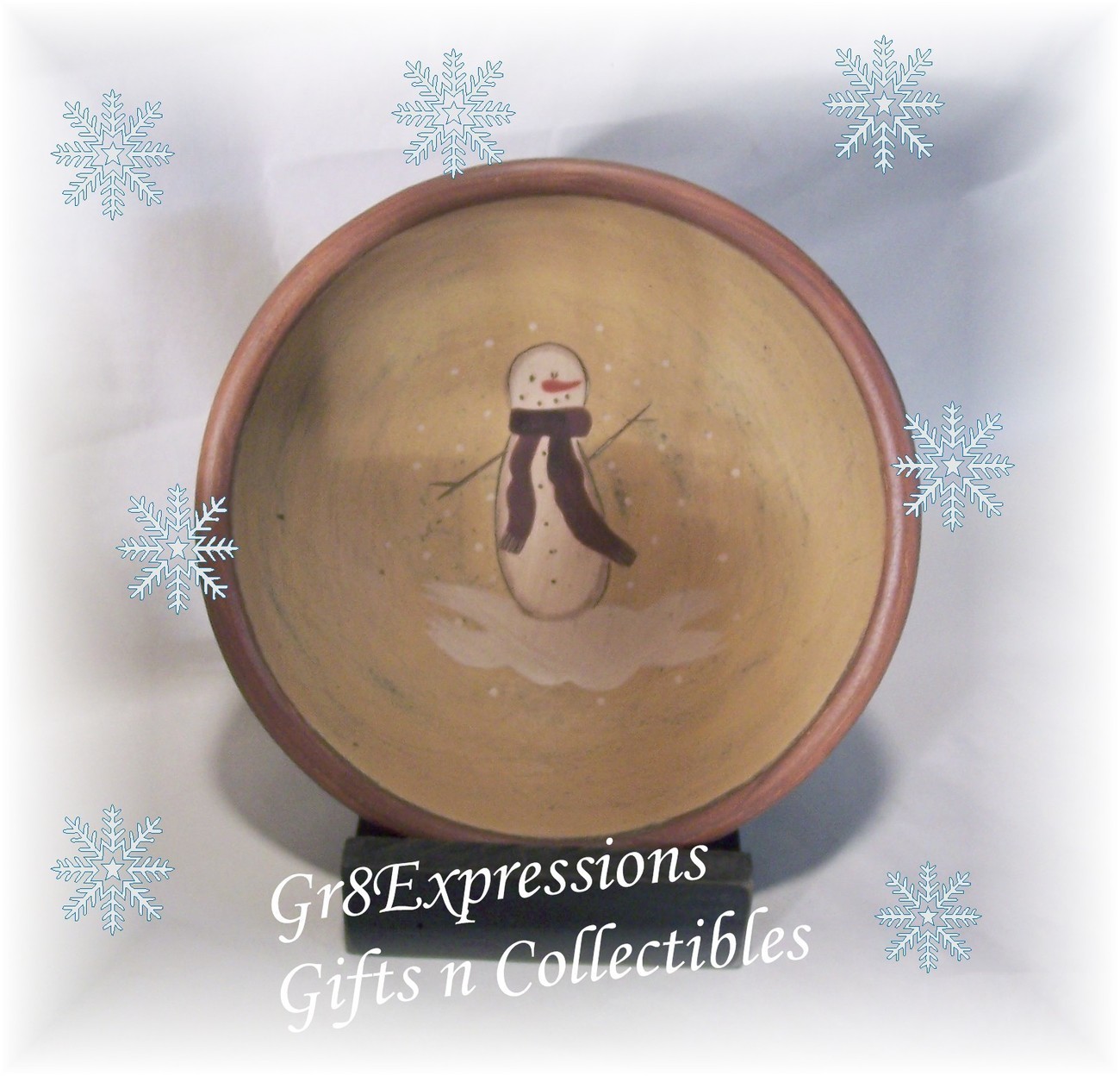 PRiMiTiVe Medium HP Wooden Snowman Bowl w/Hanging Shelf - Home Décor