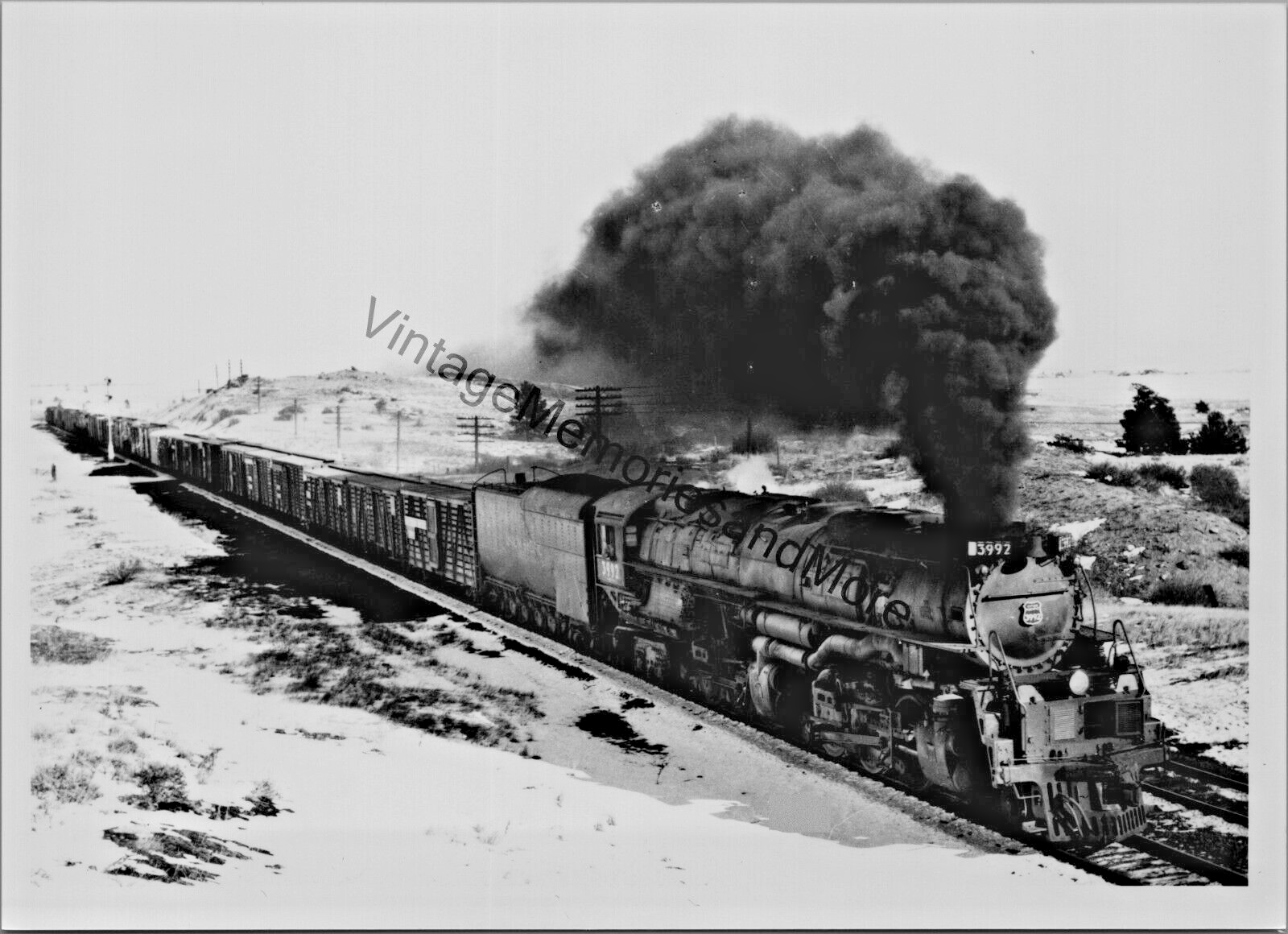 Vintage Union Pacific Railroad 3992 Steam Locomotive 5" x 7" Real Photo T2-479 - Photographs