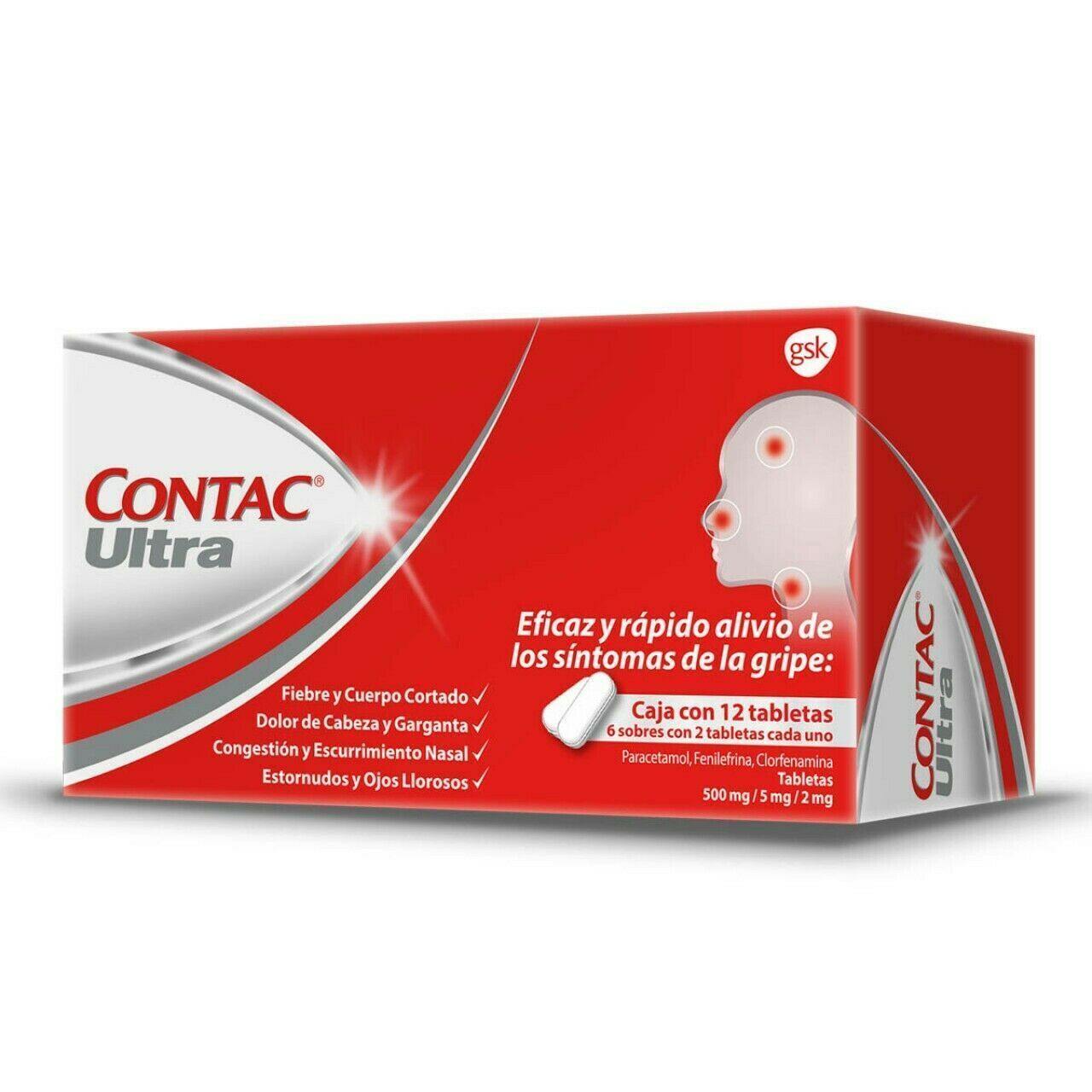 Contac Ultra, Maximum Strength, Cold,Flu,Runny Nose Relief,12 tablets ...