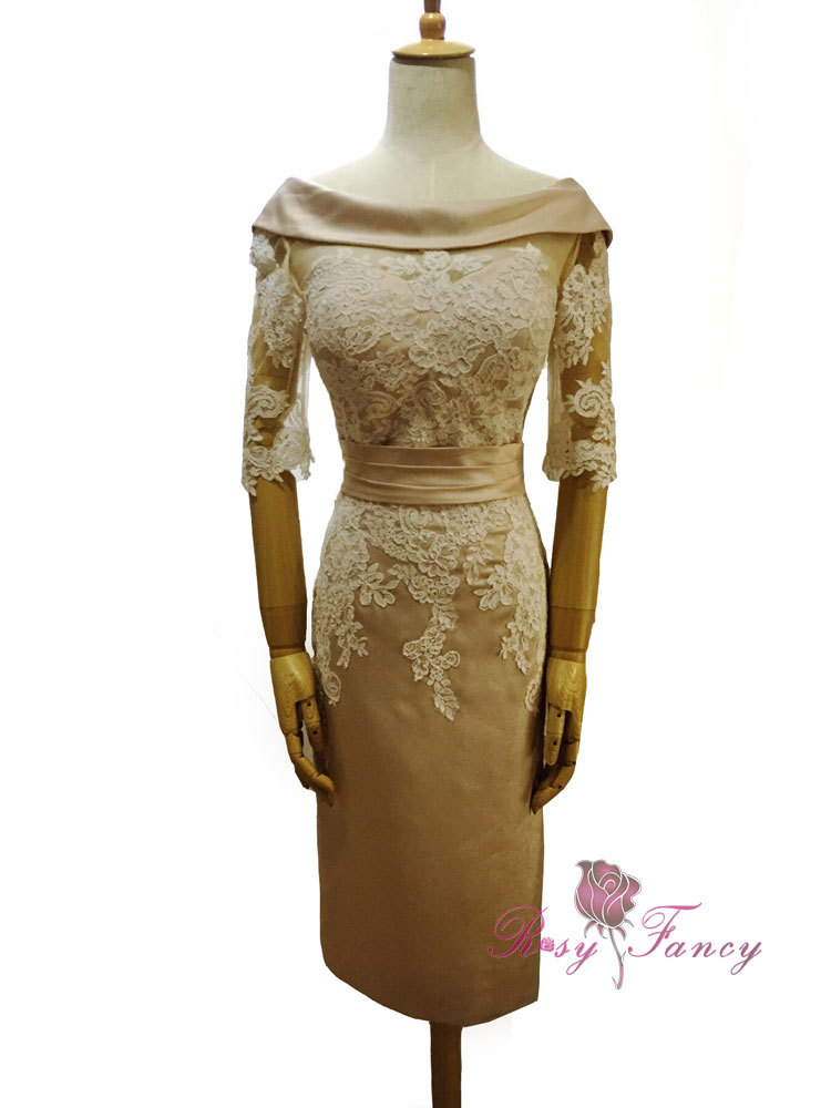 Rosyfancy Elegant 1/2 Sleeved Lace Sheath Line Tea Length Wedding ...