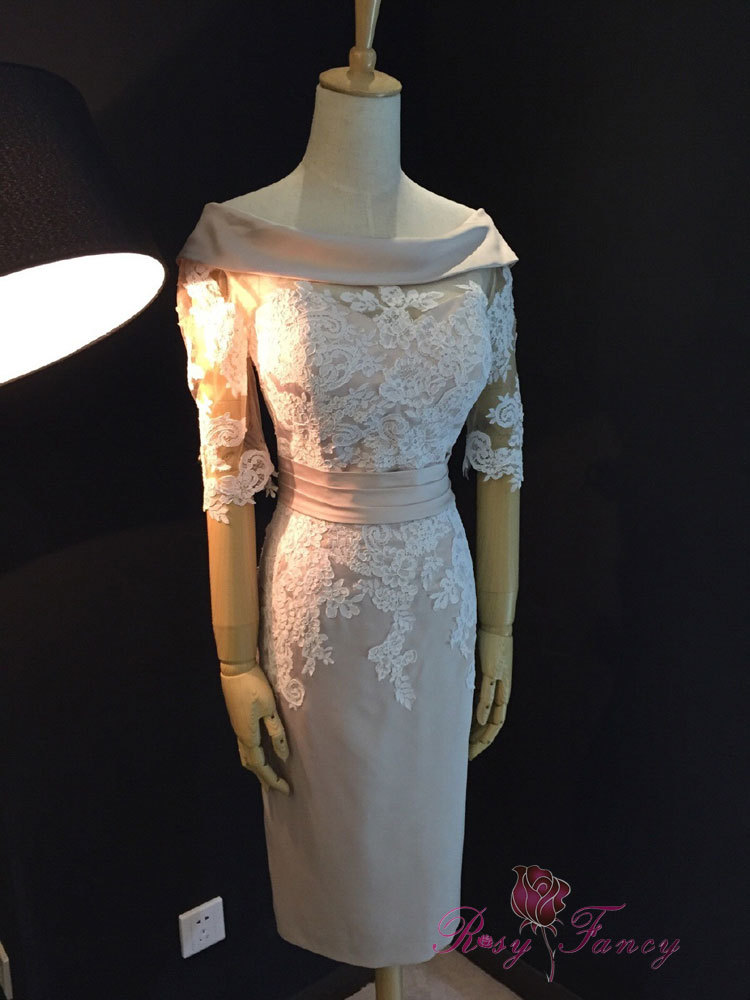 Rosyfancy Elegant 1/2 Sleeved Lace Sheath Line Tea Length Wedding ...