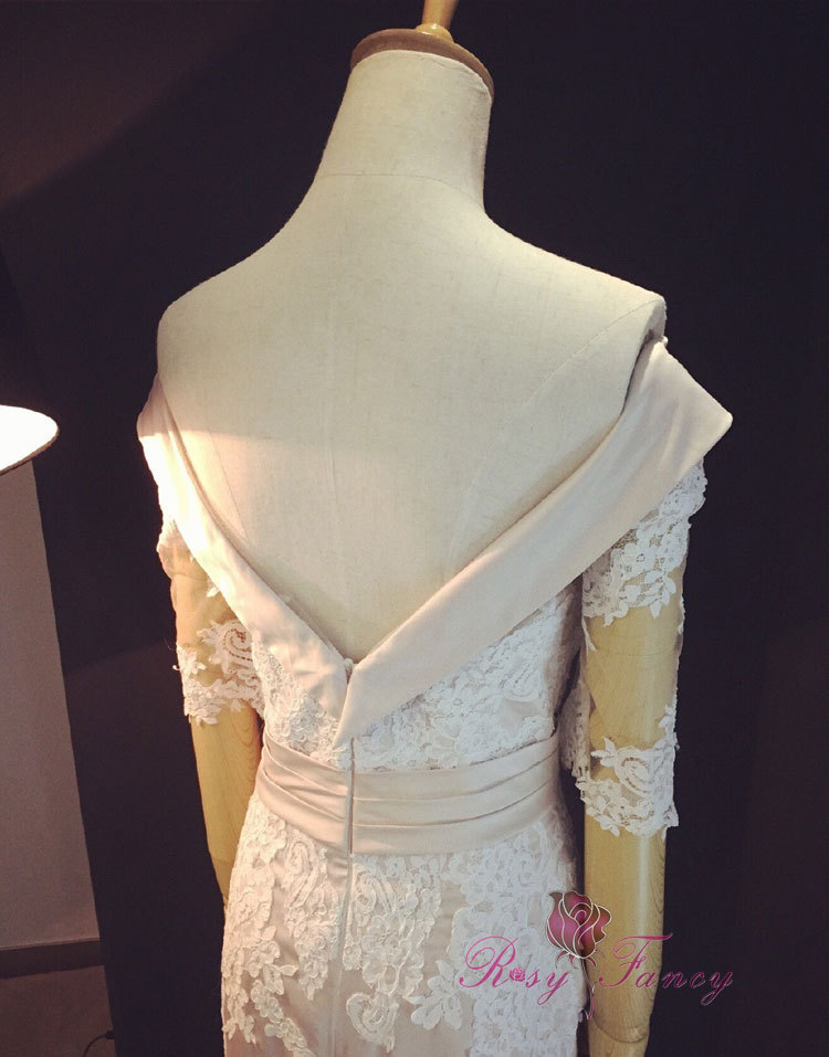 Rosyfancy Elegant 1/2 Sleeved Lace Sheath Line Tea Length Wedding ...