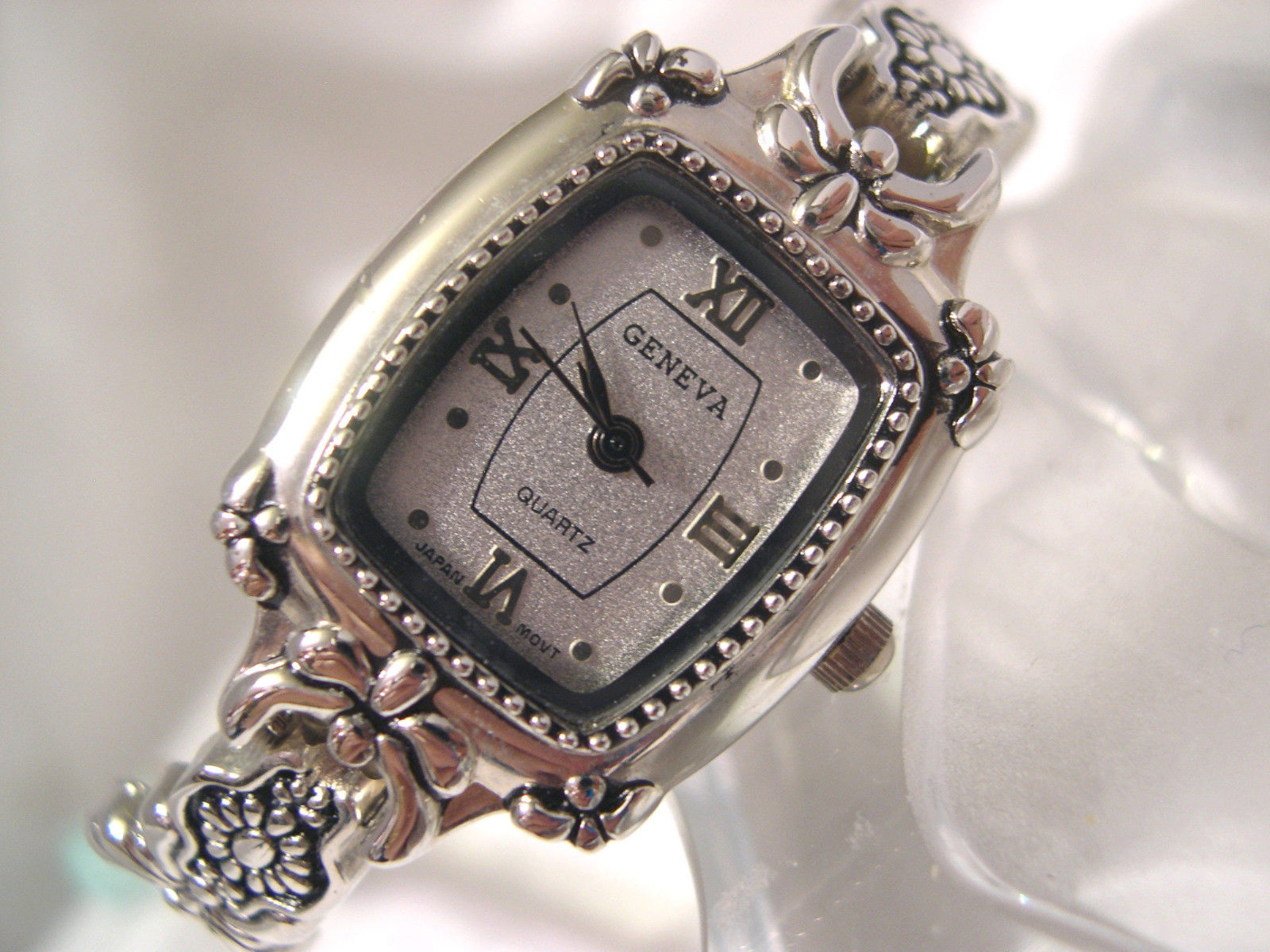 L68, Geneva, Ladies Western Style Watch, Silver Tone, 8" Mint Leather ...