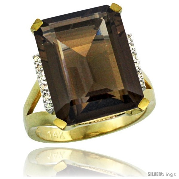 Size 9 - 14k Yellow Gold Diamond Smoky Topaz Ring 12 ct Emerald Cut ...
