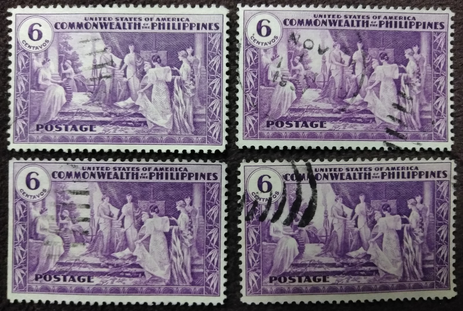 Four 1935 Philippines Commonwealth Used Postage Stamps - Asia