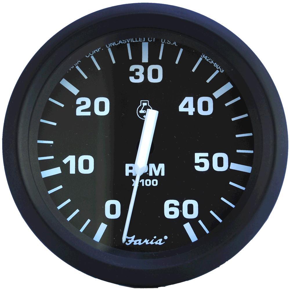 Faria Euro Black 4 inch Tachometer - 6000 RPM (Gas - Inboard & I/O ...