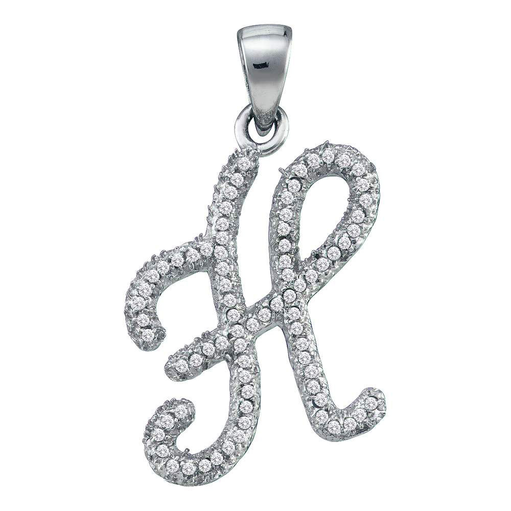 10k White Gold Womens Round Diamond Cursive Letter H Pendant 1/5 Cttw ...