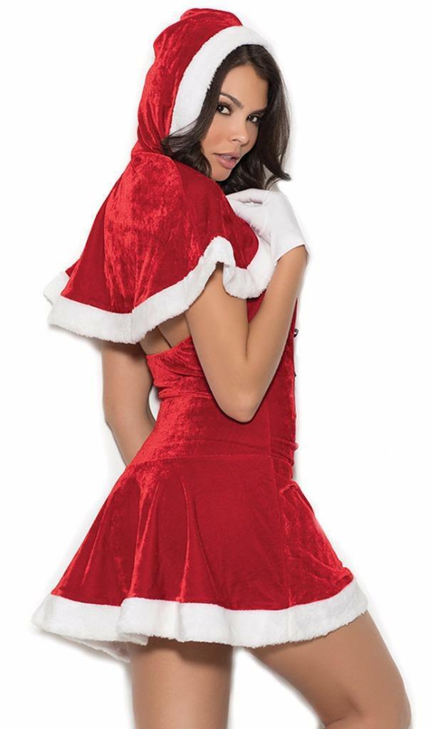 Mrs Santa Costume Velvet Dress Hooded Cape Claus Holiday Christmas