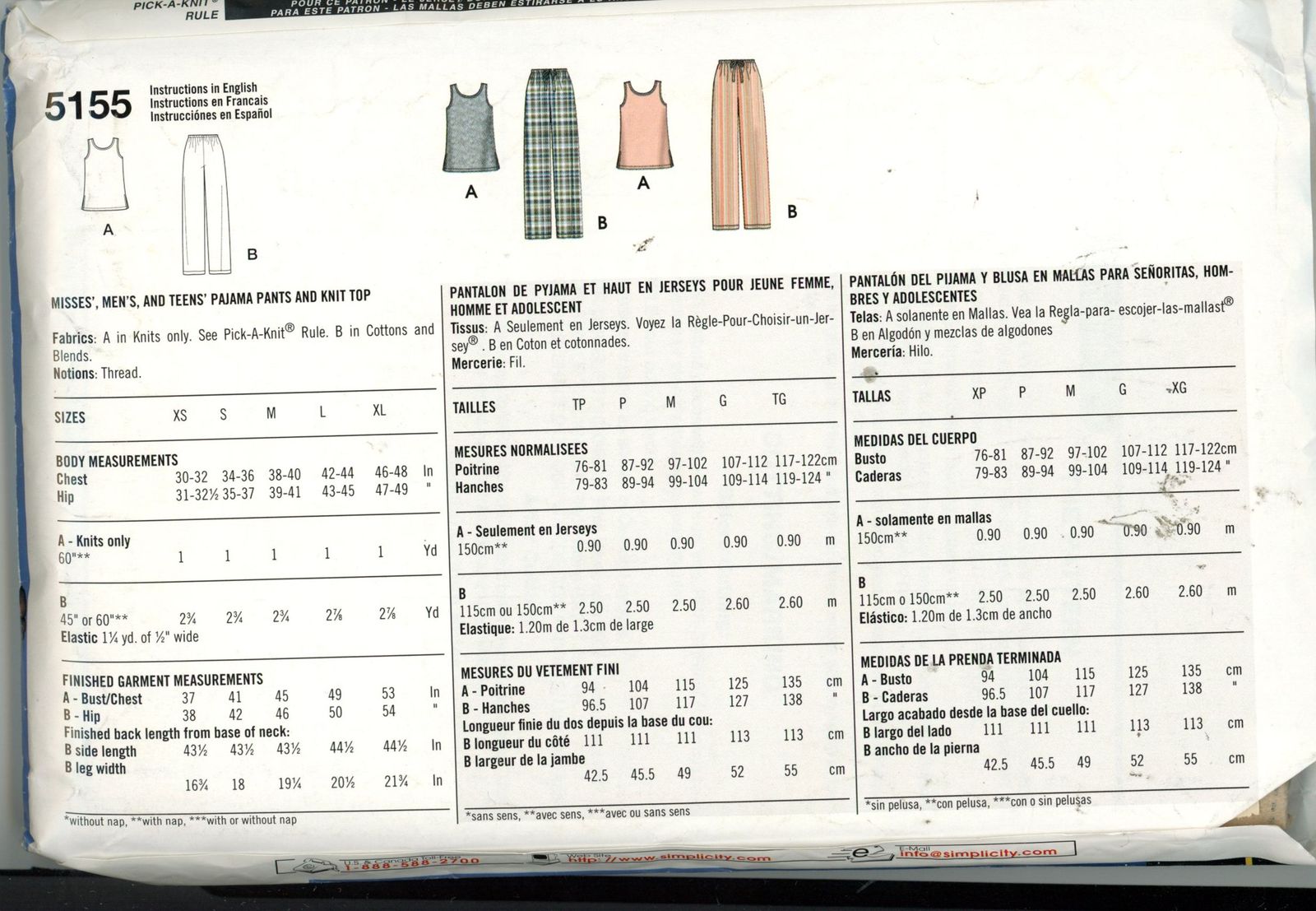 Simplicity 5155 Misses, Mens, and Teens Pajama Pants and Knit Tops ...