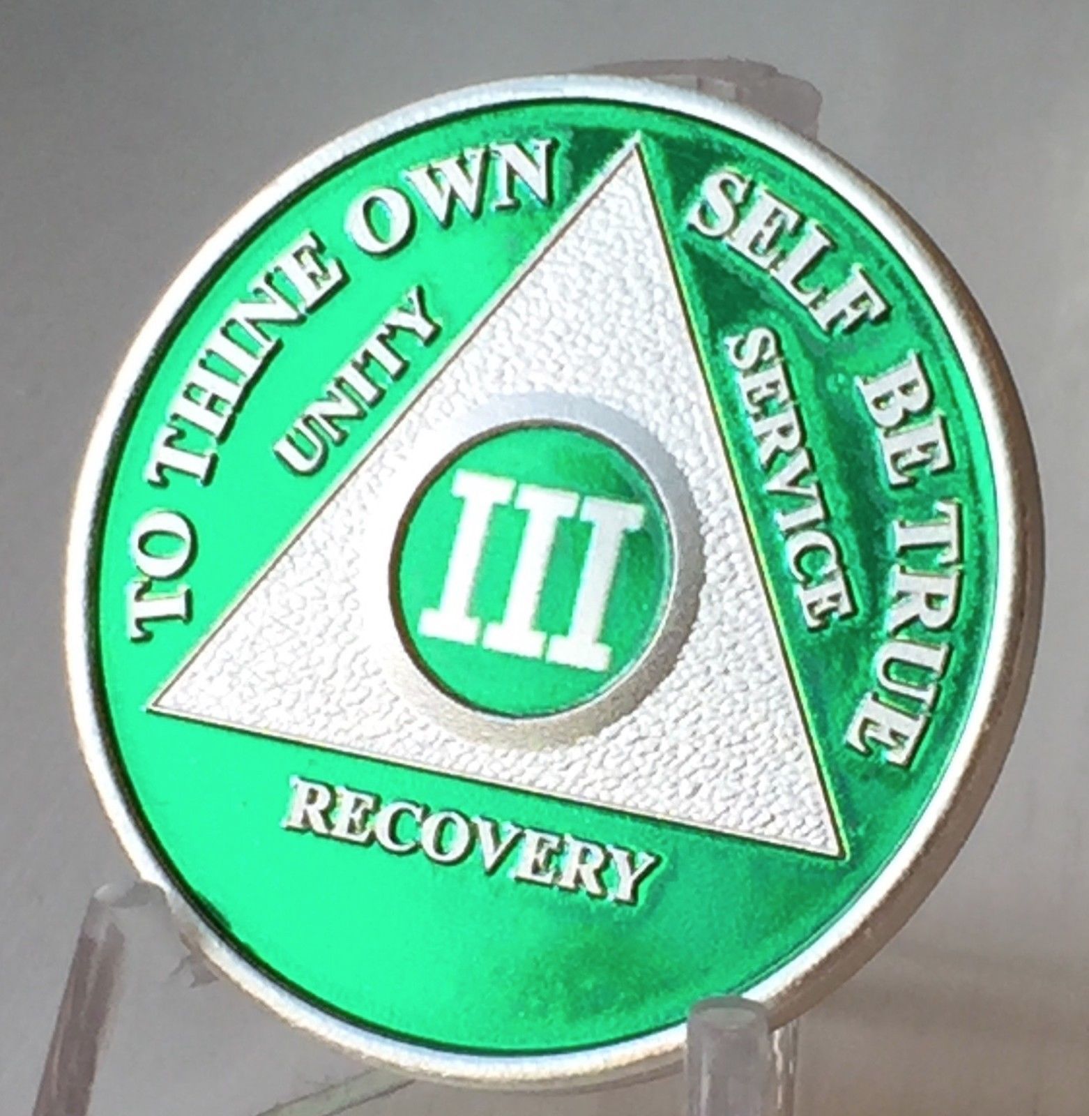 Green & Silver Plated 3 Year AA Chip Alcoholics Anonymous Medallion ...