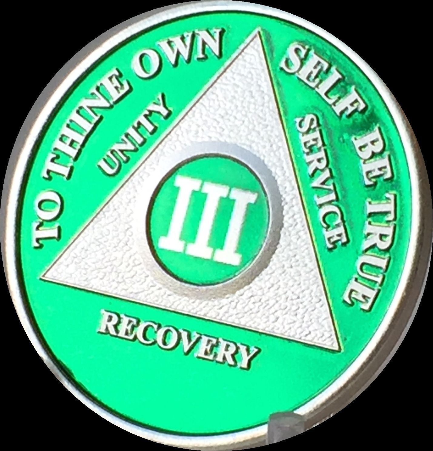 Green & Silver Plated 3 Year AA Chip Alcoholics Anonymous Medallion ...