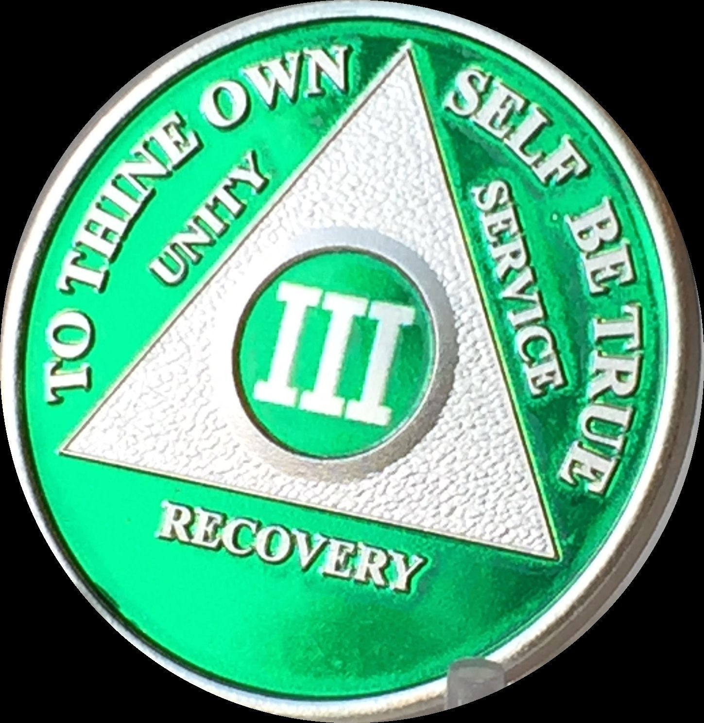 Green & Silver Plated 3 Year AA Chip Alcoholics Anonymous Medallion ...