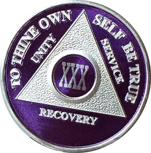 30 Year Purple & Silver Plated AA Alcoholics Anonymous Medallion Chip ...